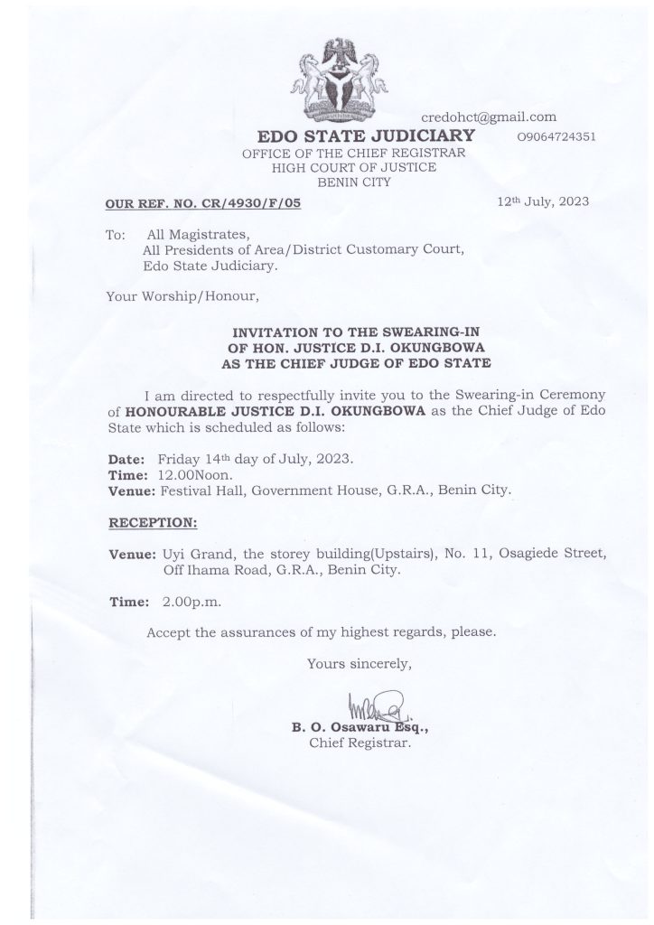 PRESS RELEASE: Invitation to the Swearing-in of Hon. Justice D.I ...